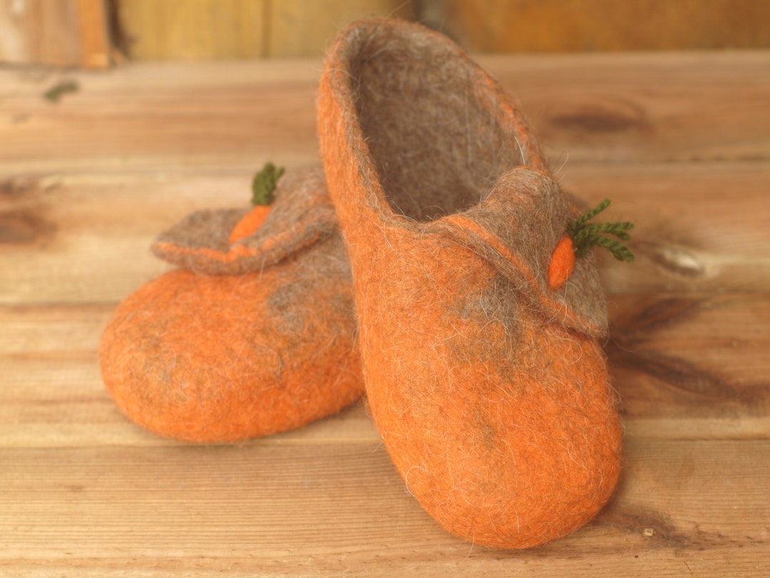 Orange Carrot Slippers. Natural Felted Wool Slippers. Home Shoes.latex ...
