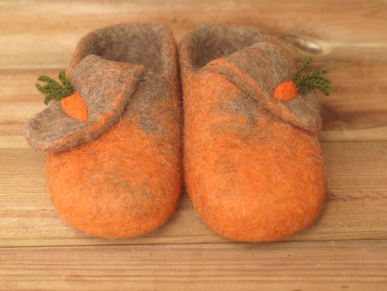 Orange Carrot Slippers. Natural Felted Wool Slippers. Home Shoes.latex ...