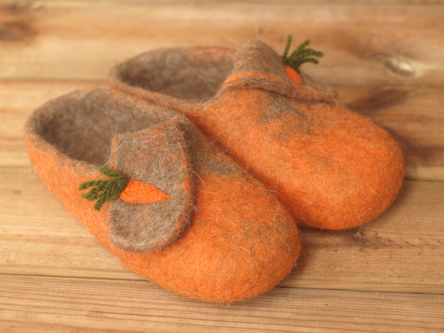 Orange Carrot Slippers. Natural Felted Wool Slippers. Home Shoes.latex ...
