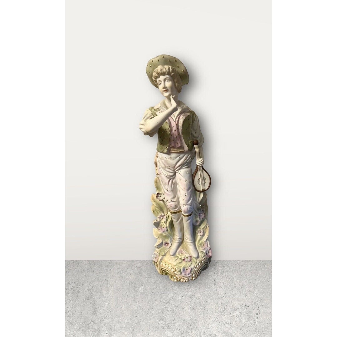 Vintage Betson Man With Mandolin Bisque Porcelain Hand Painted. 17 “ - Etsy