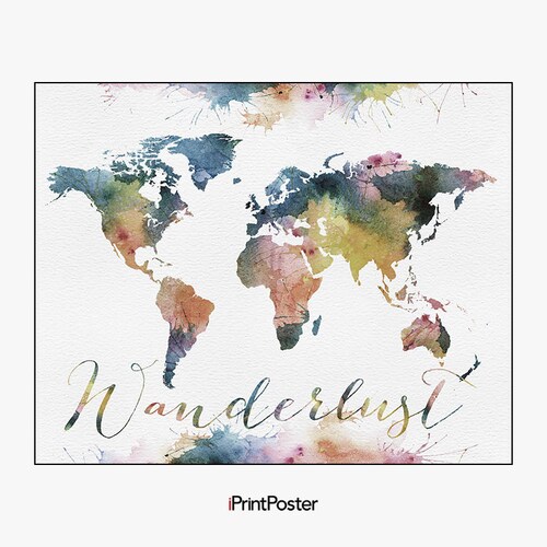 Wanderlust Map Poster Vintage Map Poster Travel Art Map | Etsy