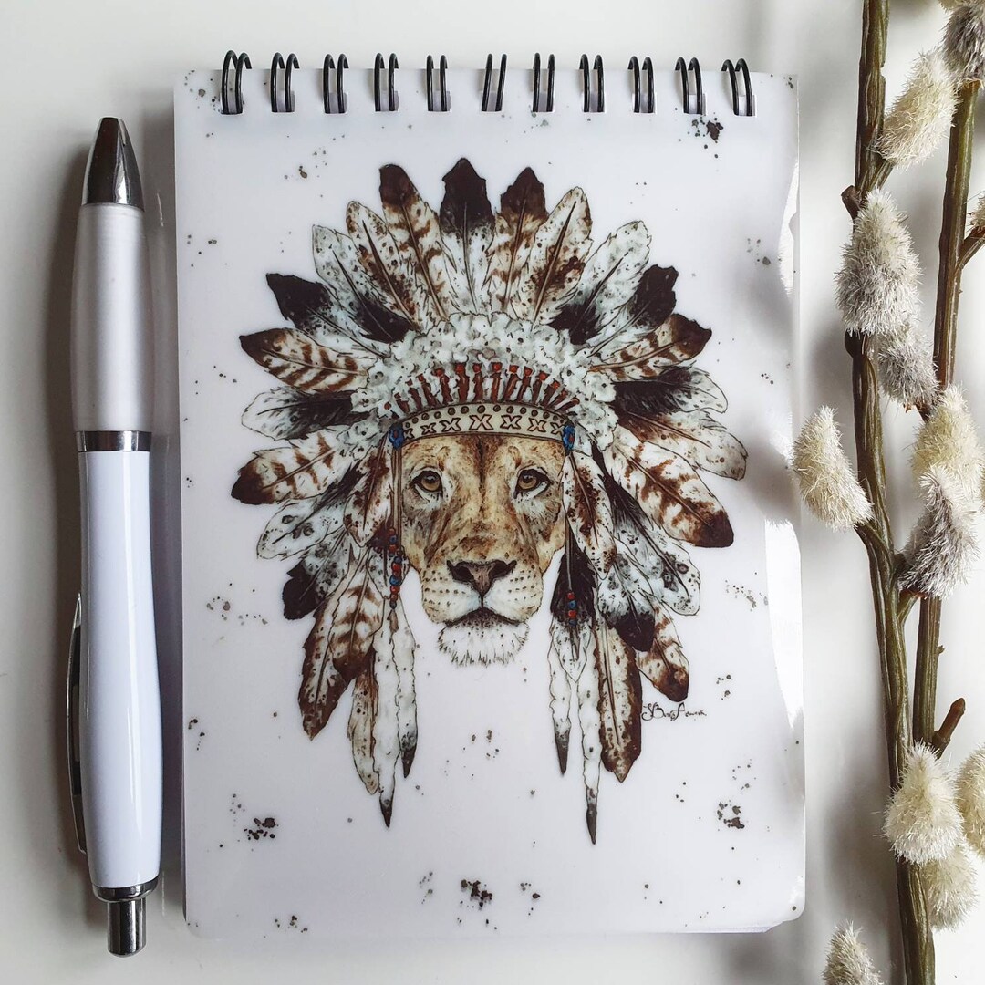 Native American Headdress, Lion Notepad, Lion Gifts, Feather Jotter ...