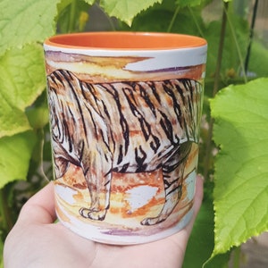 Watercolour Tiger Mug, Tea Coffee Mug, Cute Animal Mugs, Tiger Gift ...