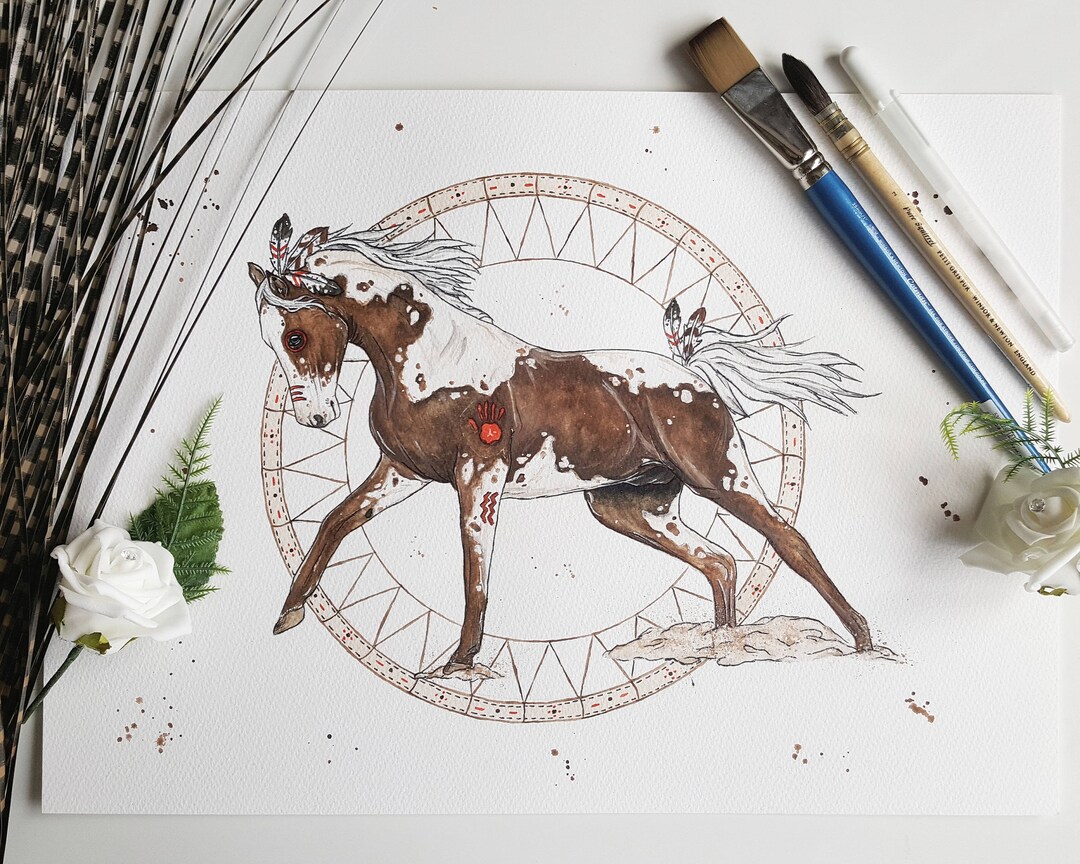 Original Watercolour Horse Painting, Horse Decor, Native American Art ...