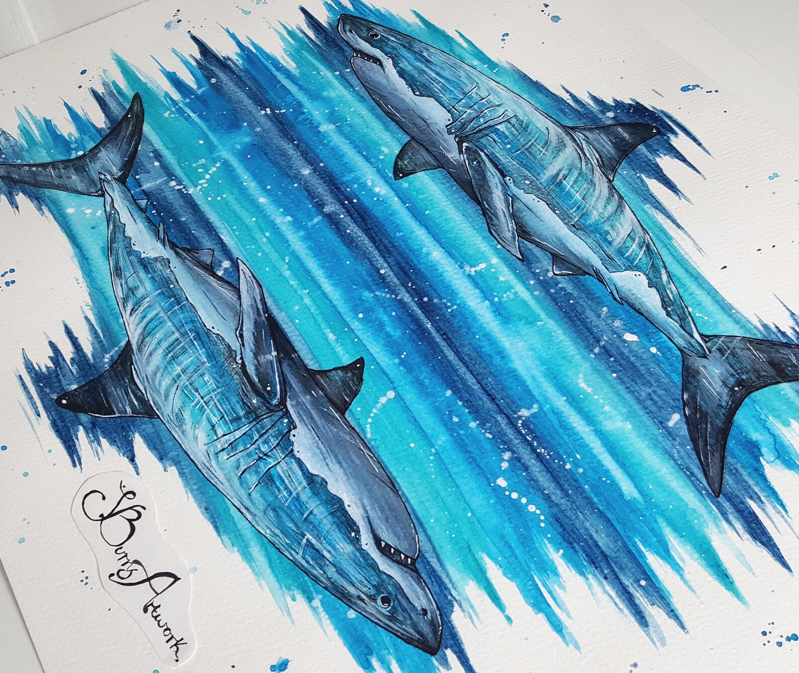 Watercolour Shark Great White Shark Painting Shark Decor | Etsy
