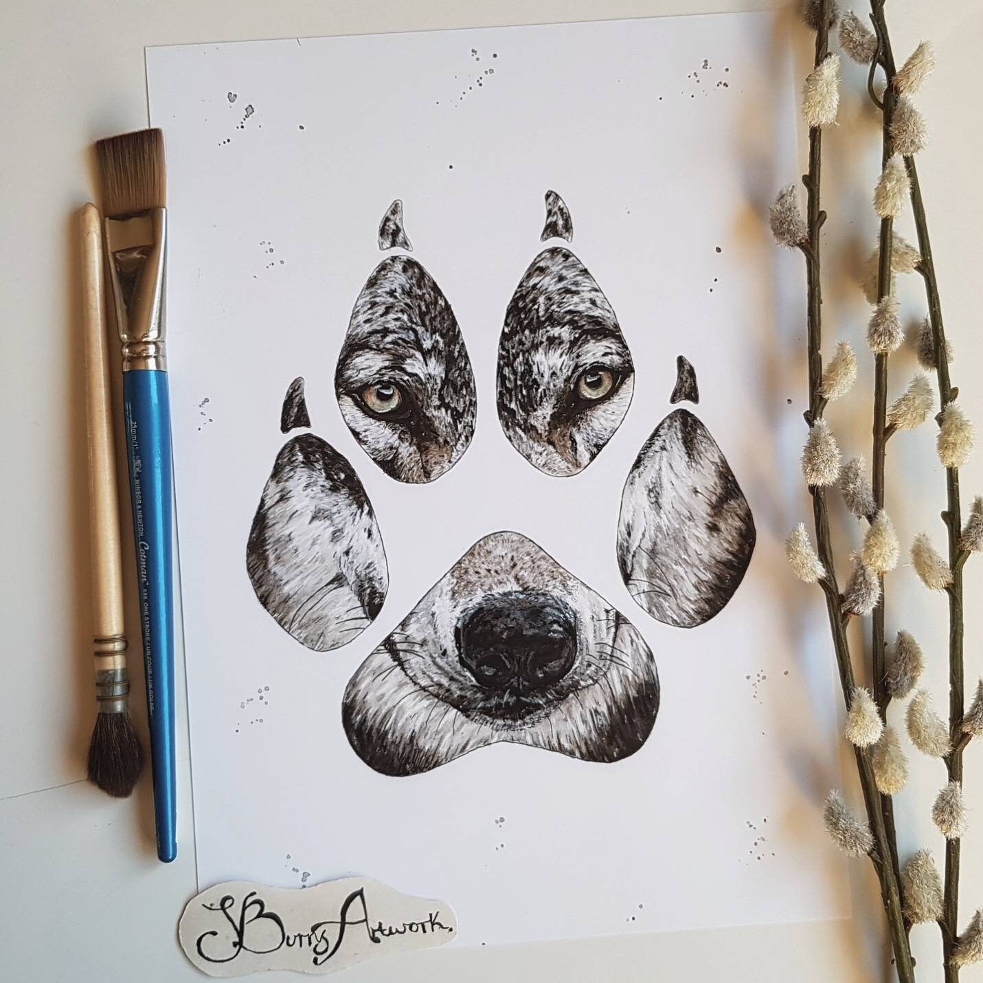 Watercolor wolf art print wolf paw print nature lover gift | Etsy