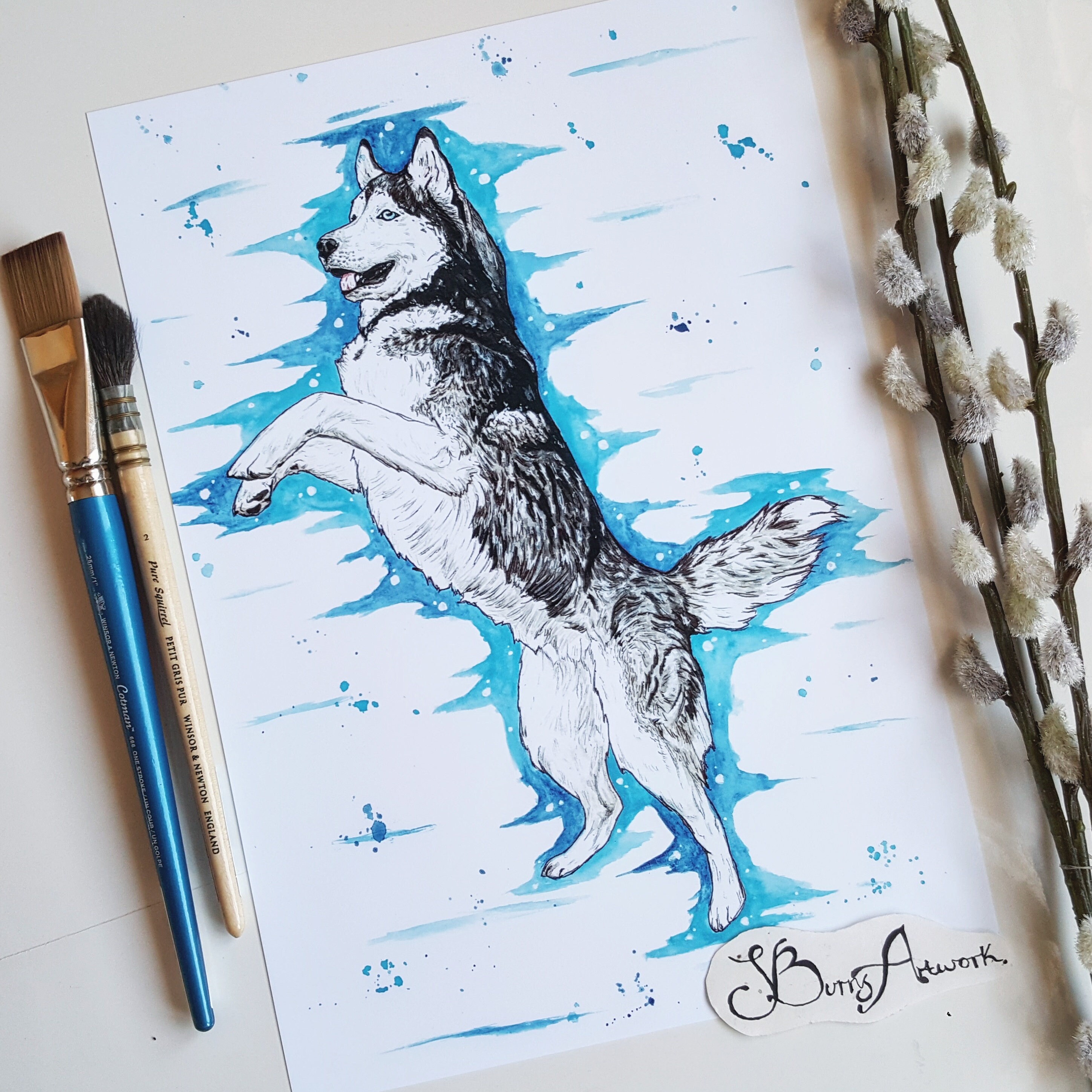 Siberian husky print red Husky snow dog Alaskan malamute | Etsy