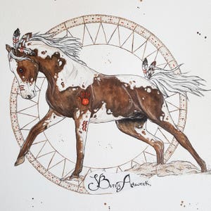 Original Watercolour Horse Painting, Horse Decor, Native American Art ...