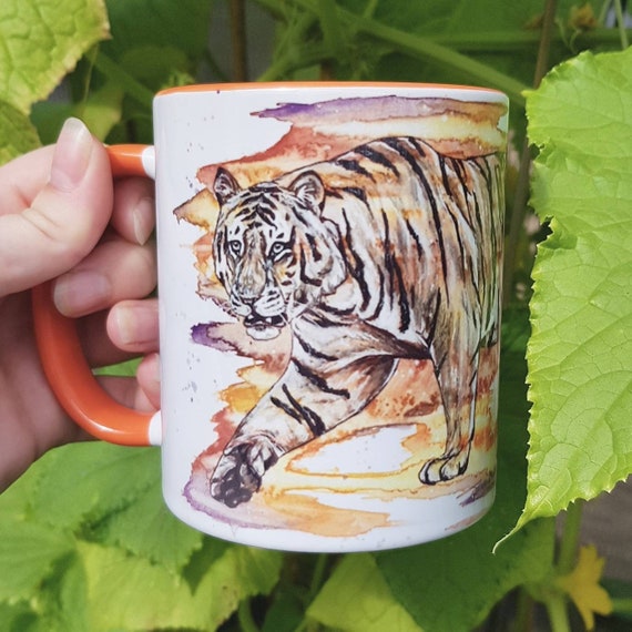 Watercolour tiger mug tea coffee mug cute animal mugs | Etsy