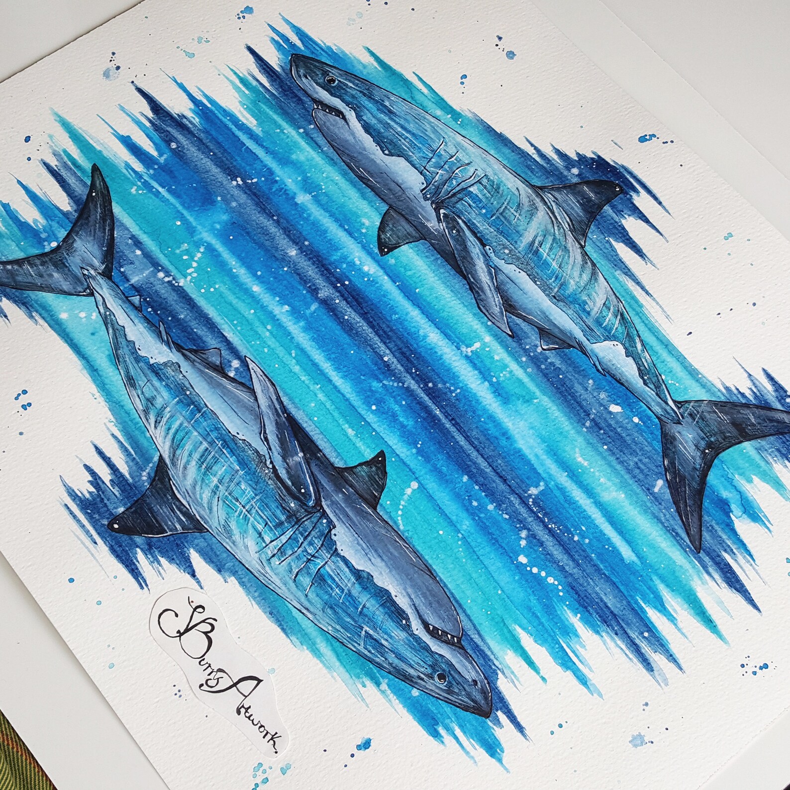 Watercolour Shark Great White Shark Painting Shark Decor | Etsy