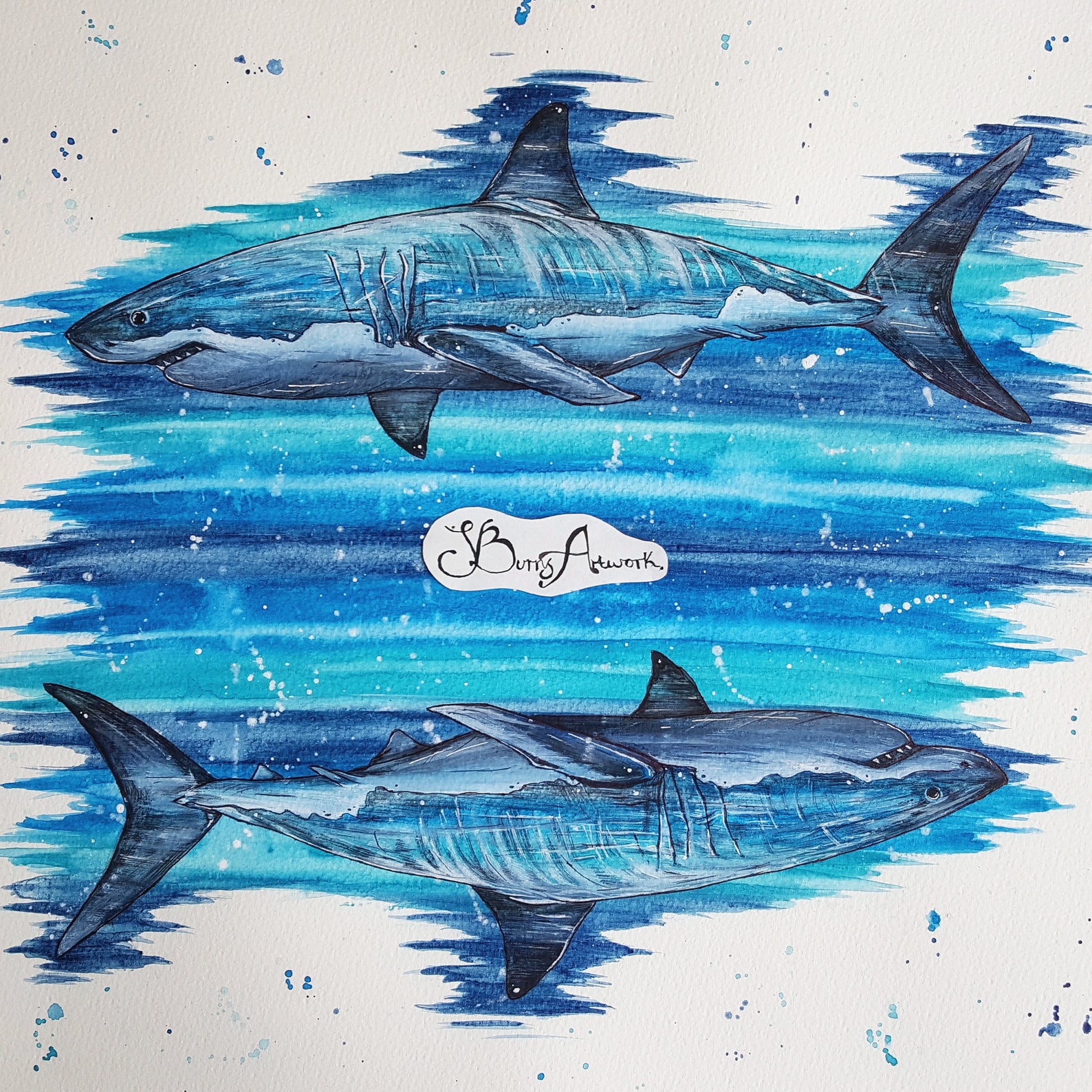 Watercolour Shark Great White Shark Painting Shark Decor | Etsy