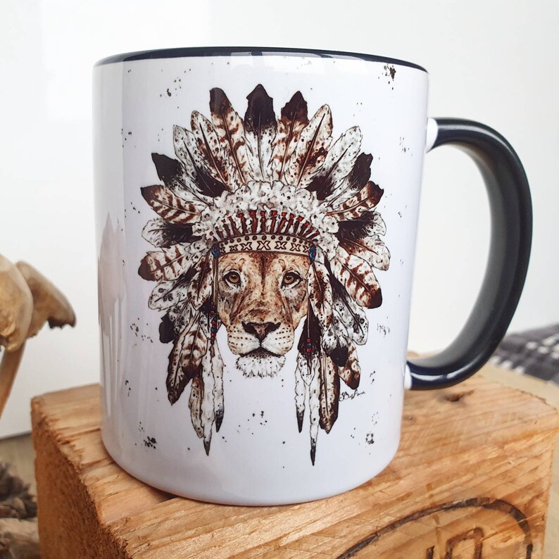 Native American Headdress Coffee Mug Lion Mug Lion Decor | Etsy
