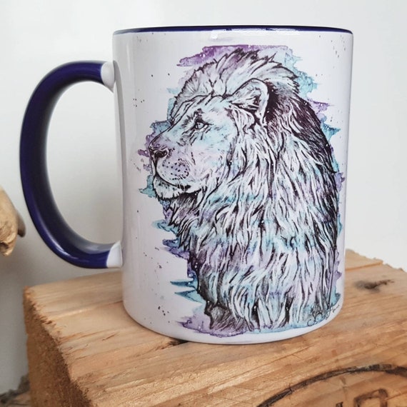 Watercolour Lion Mug Lion Gift Lion Decor Purple Mug Lion | Etsy