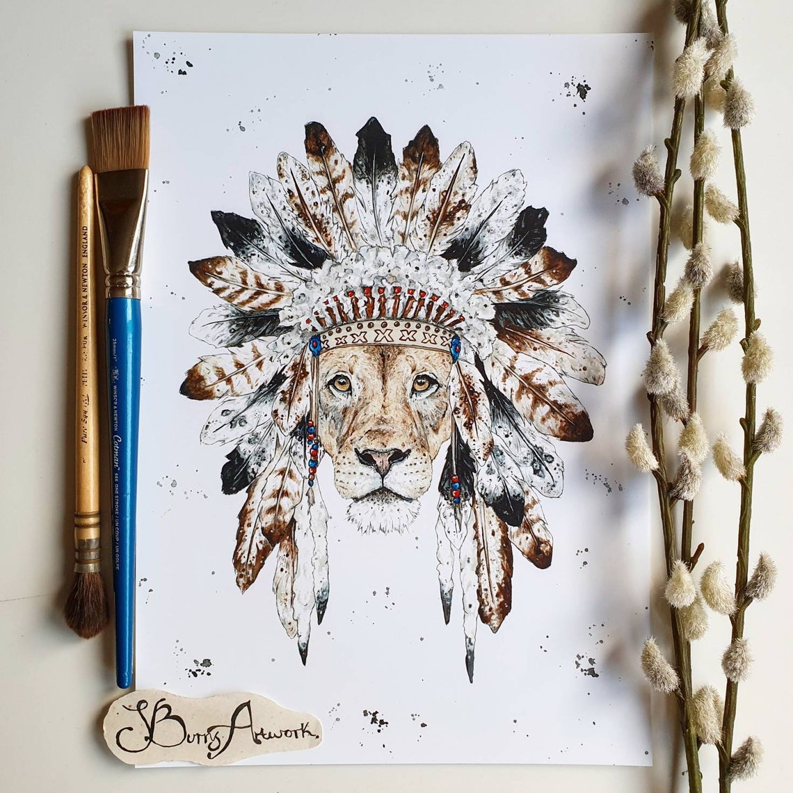 Native American headdress print lion art print african | Etsy