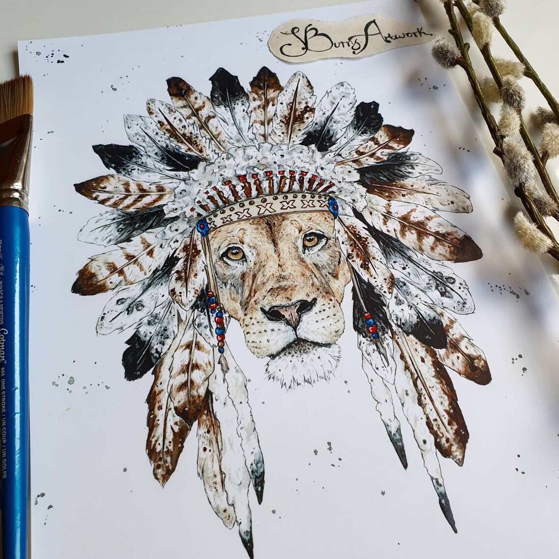 Native American headdress print lion art print african | Etsy