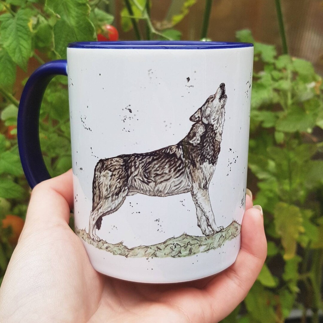 Howling Wolf Coffee Mug, Watercolour Wolf Mug, Wolf Lover Gifts ...