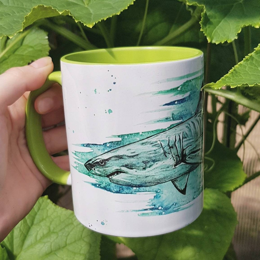 Watercolour Shark Coffee Mug, Shark Gift, Great White Shark, Shark ...