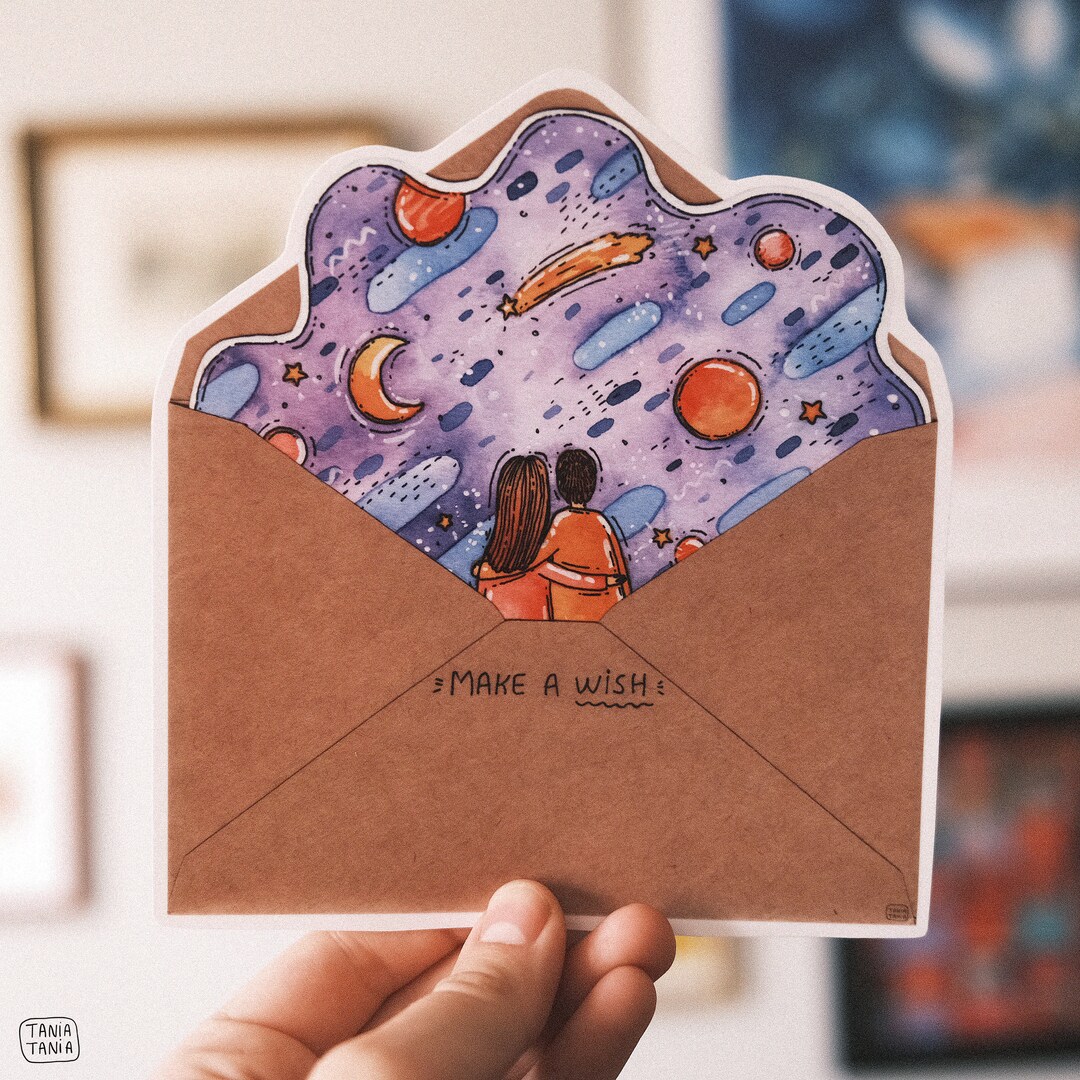 Space Envelope Art Print of Original Watercolor Illustration - Etsy