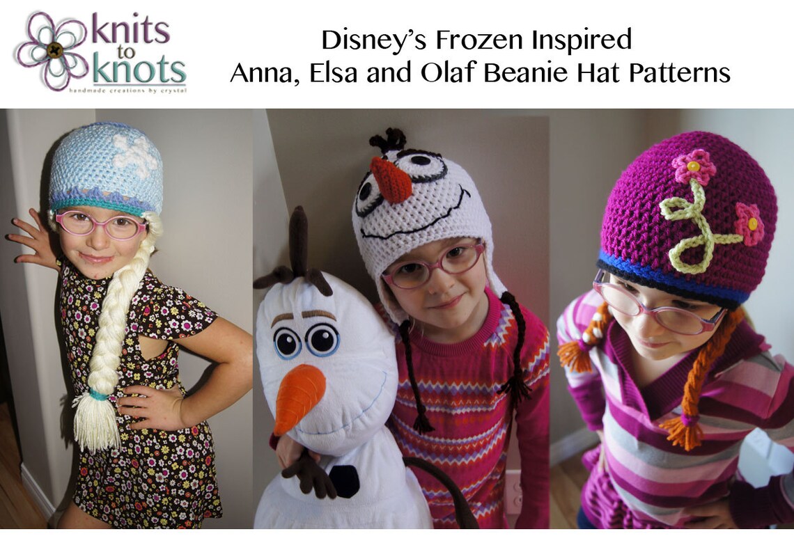 Crocheted Frozen Inspired Elsa, Anna and Olaf Beanie Hats (PATTERN ONLY ...