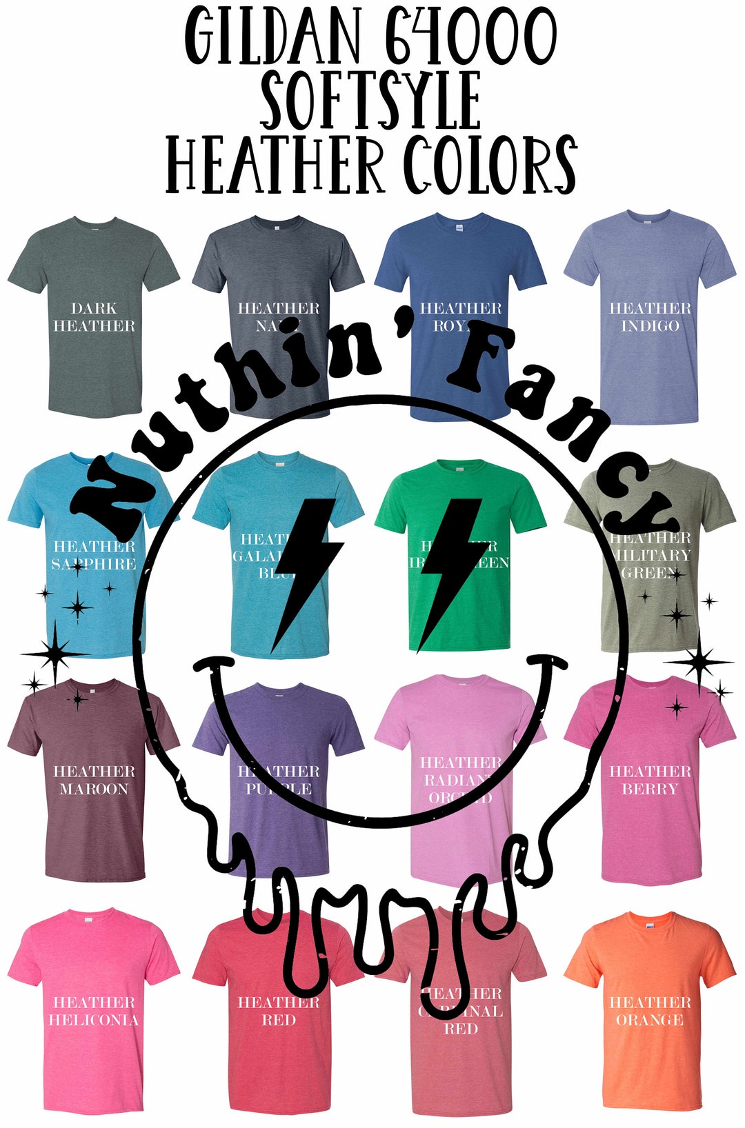 2024 NEW Gildan Softstyle Heather Colors Color Chart, Heather Colors ...