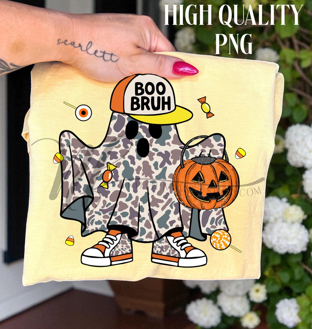 Camo Spooky Ghost Halloween Boy PNG, Boo Bruh Ghost Halloween, Retro ...