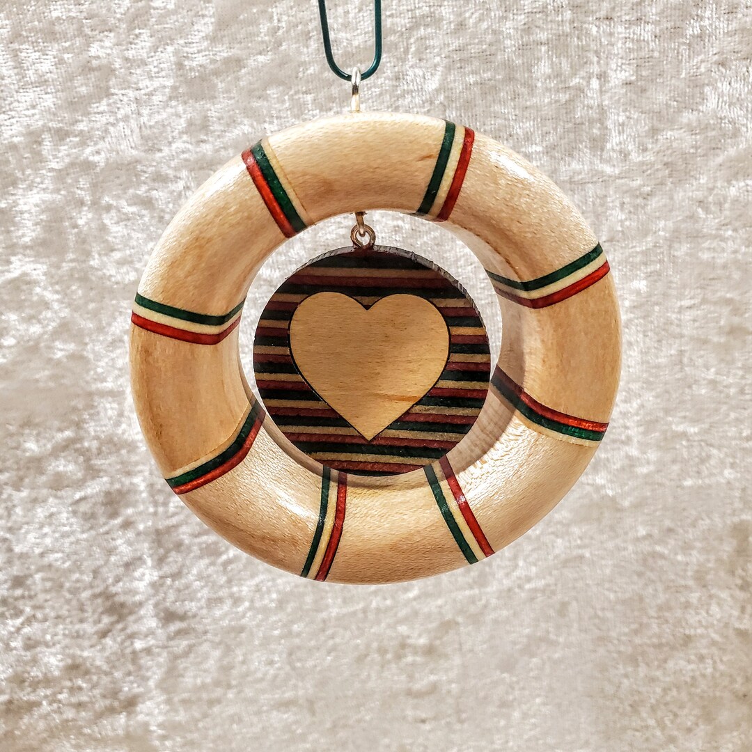 One of a Kind Tree Ornament , Maple With Christmas Colors, Heart ...