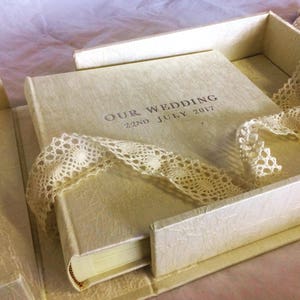 12 X 12 Personalised Wedding Album & Storage Box Bound in Crushed Ivory ...