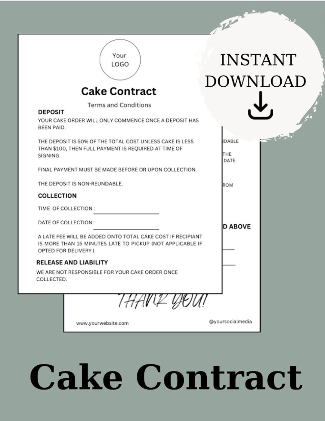 Cake Contract Template: Modern Bakery Form (canva Editable, Digital ...