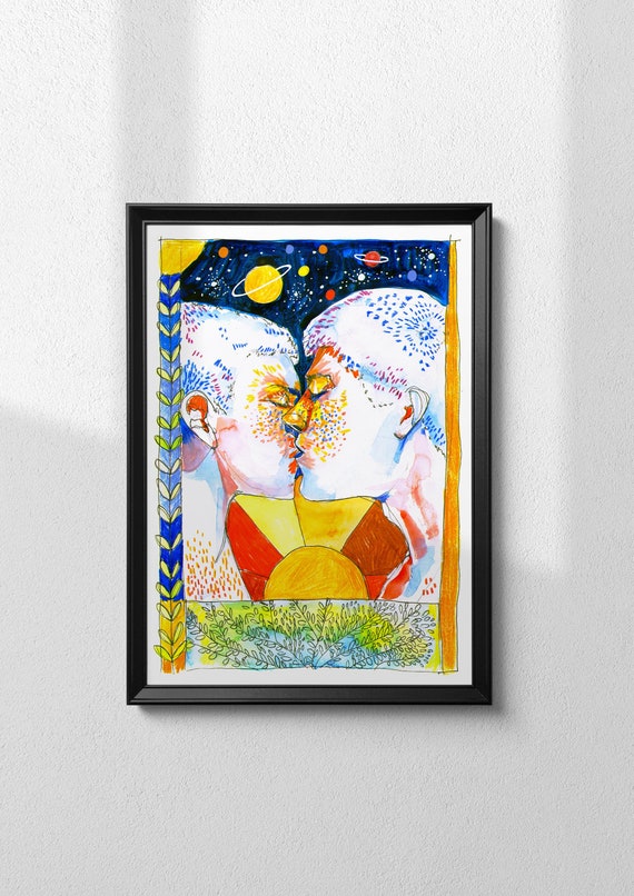 Gay Space Lovers lGBT Artwork Men Kissing Pride | Etsy