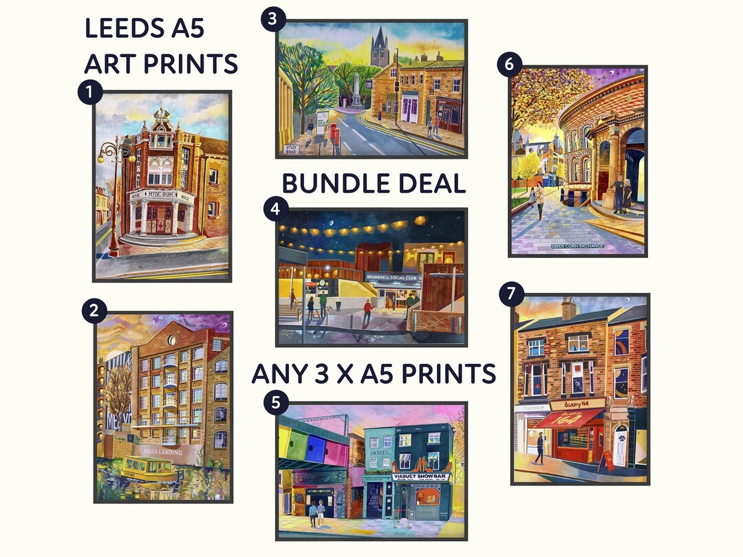 Any 3 X A5 Leeds Artwork Prints, Mix and Match Set, Leeds Artwork ...