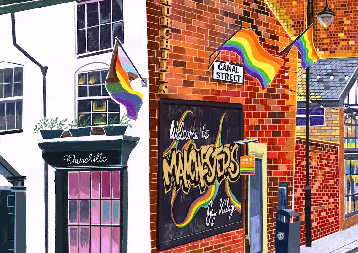Manchester Art Print, Canal Street, the Gay Village, Manchester Pride ...