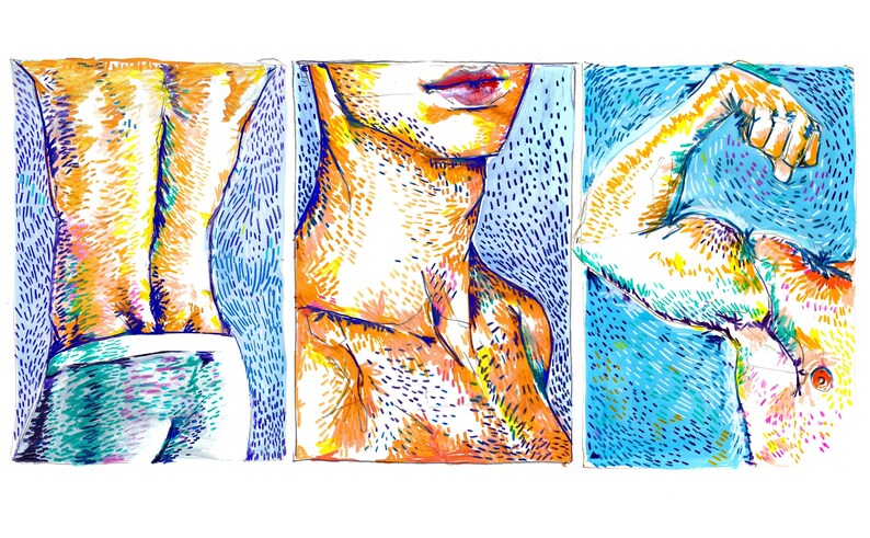 The Male Form - Set of 3 X A4/A3 Prints, Gay, Artwork, Illustration ...