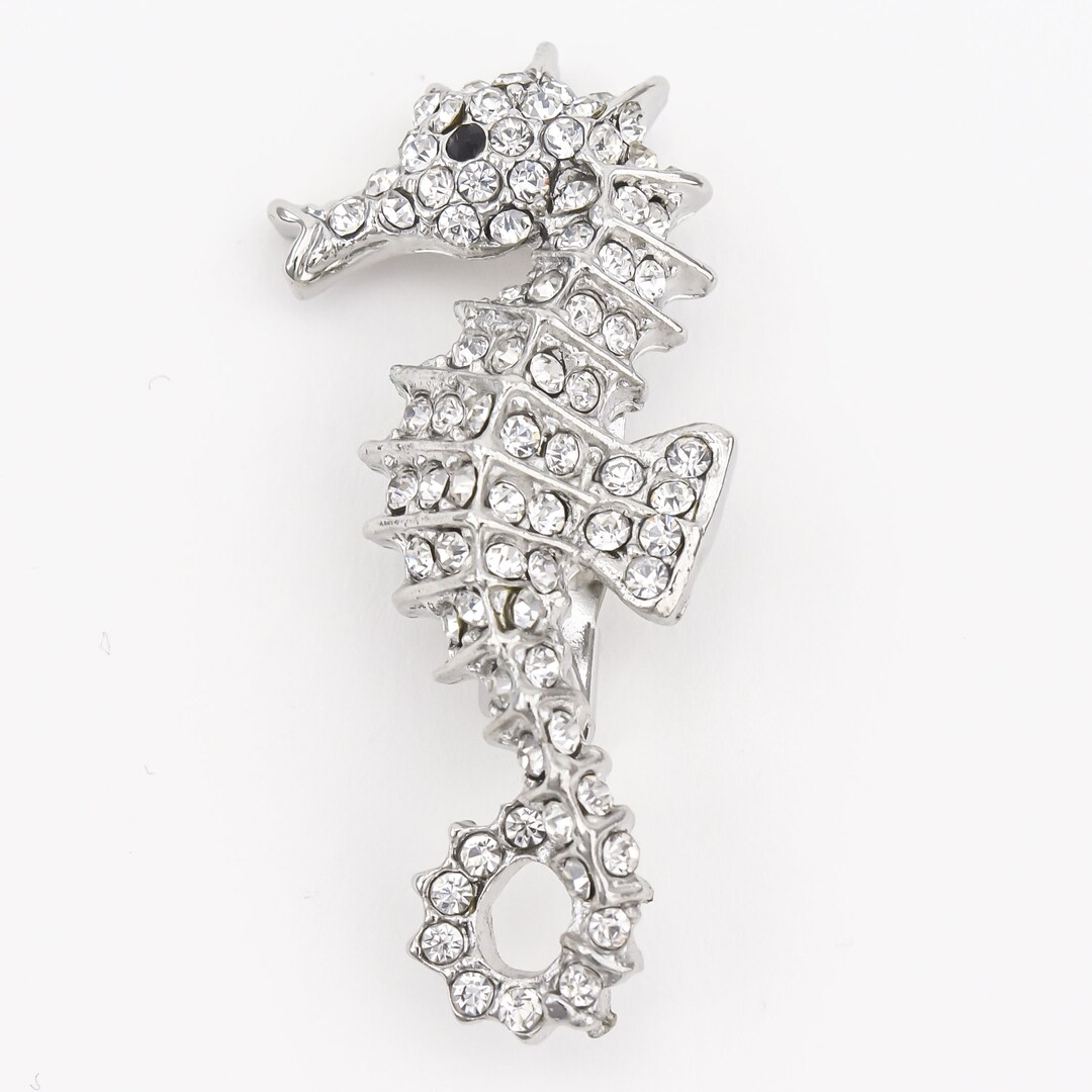 1 7/8" H Silver Seahorse Brooch, Seahorse Pin, Beach Wedding Brooch ...