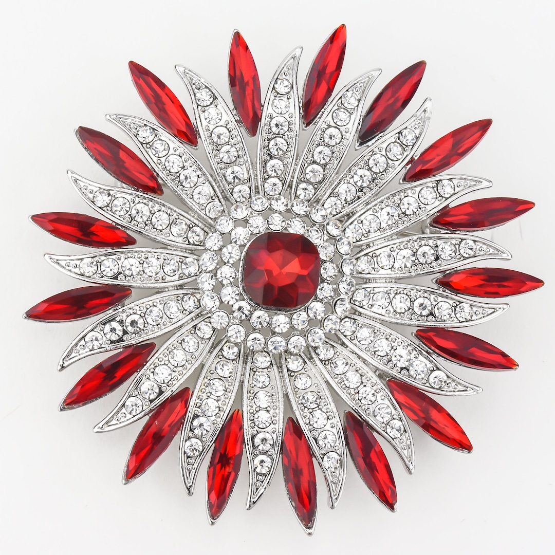 70mm Red Rhinestone Brooch, Wedding Cake Brooch Red, Large Red Bouquet ...