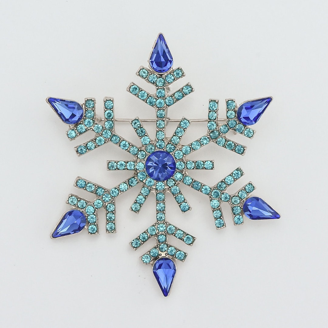 57mm Blue Snowflake Brooch, Winter Wedding Brooch, Blue Wedding Bouquet ...