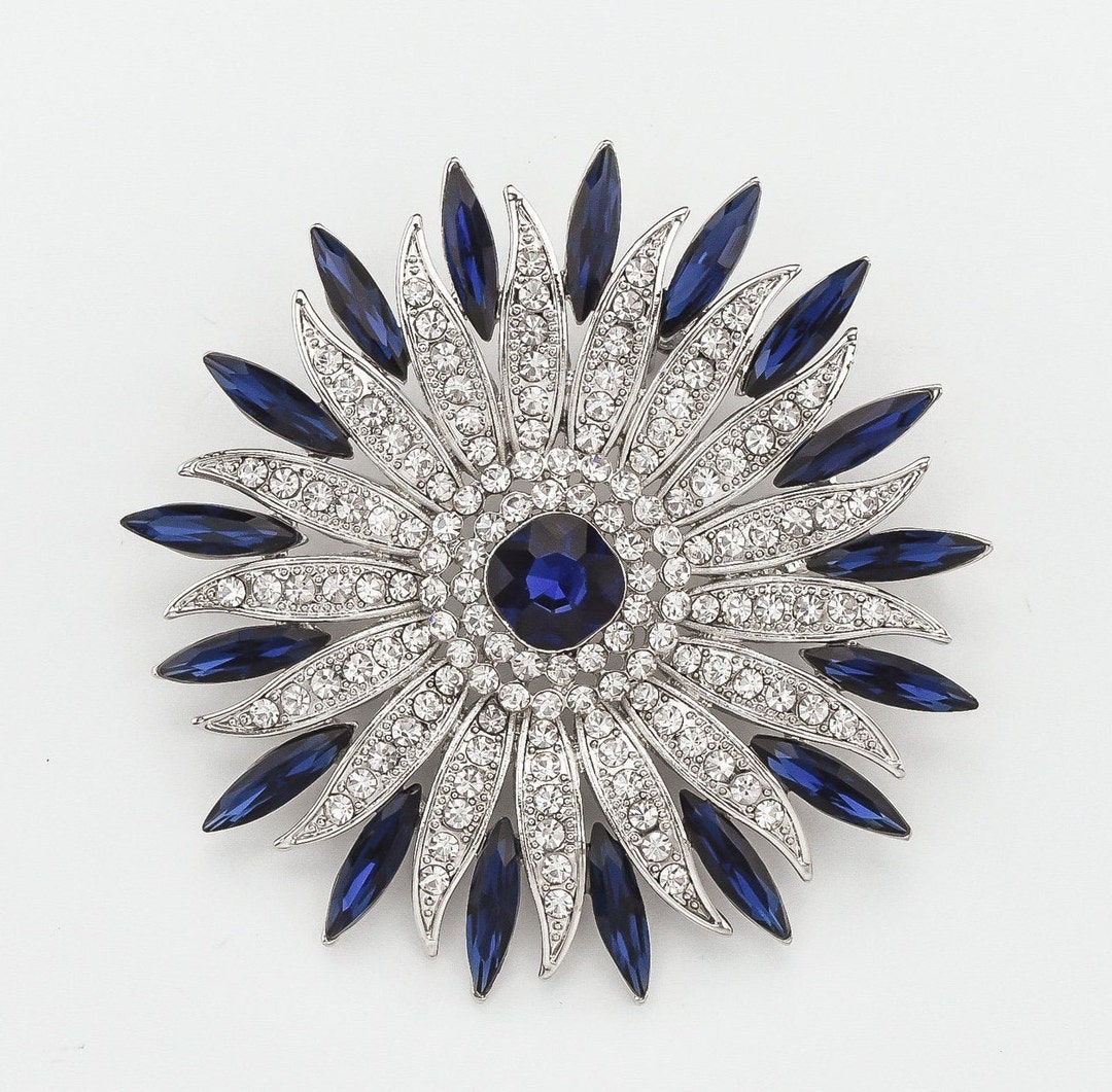 2 3/4 Navy Blue Brooch, Dark Blue Brooch, Wedding Brooch, Bouquet ...