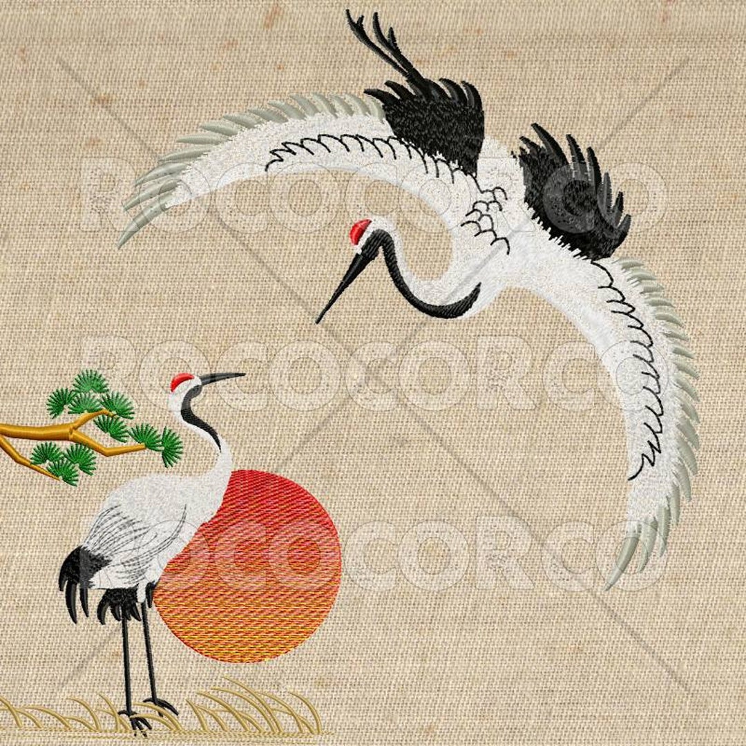 Embroidery_-_oriental Cranes - Etsy