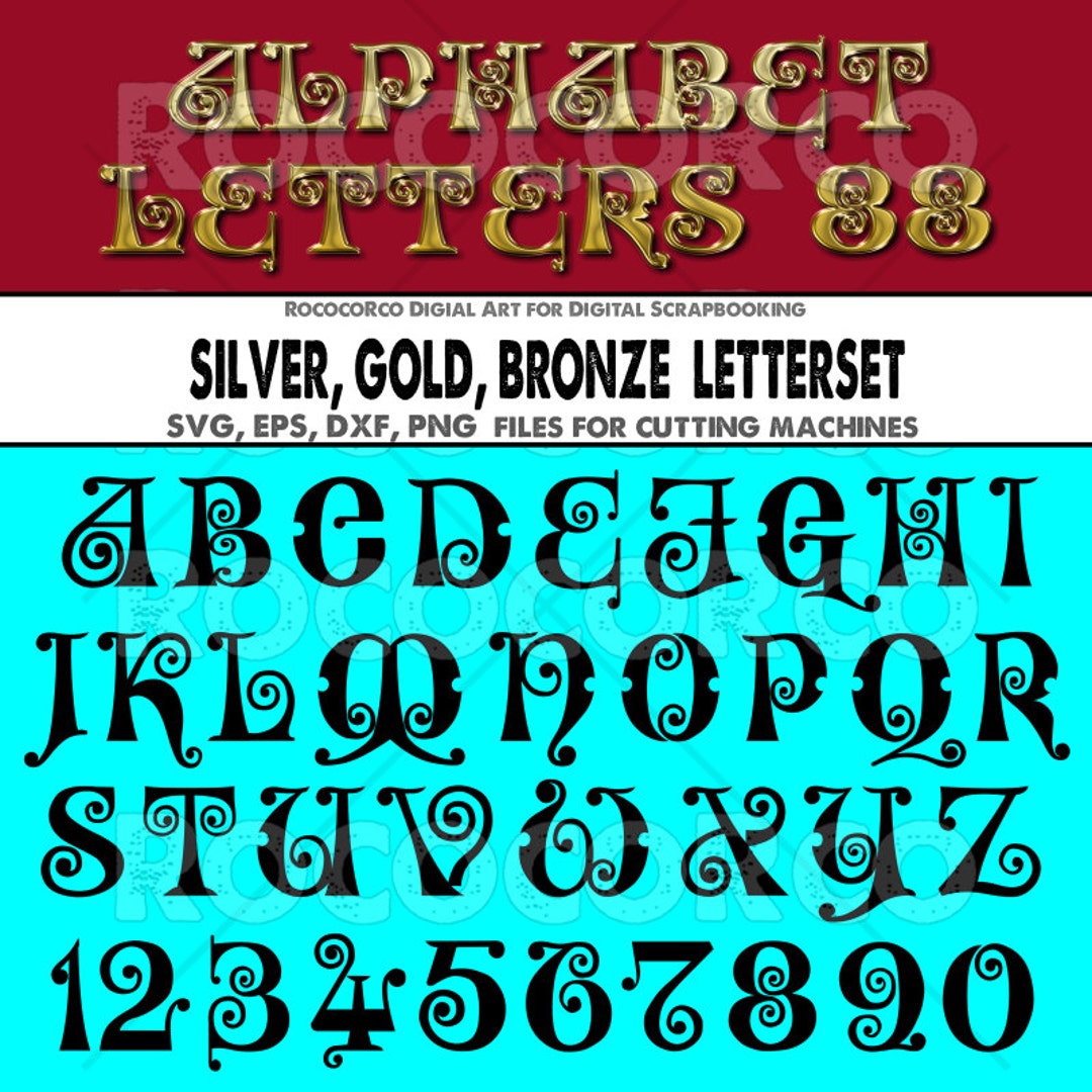 Alphabet Font Design 88. Silver Gold Bronze Transparent PNG - Etsy