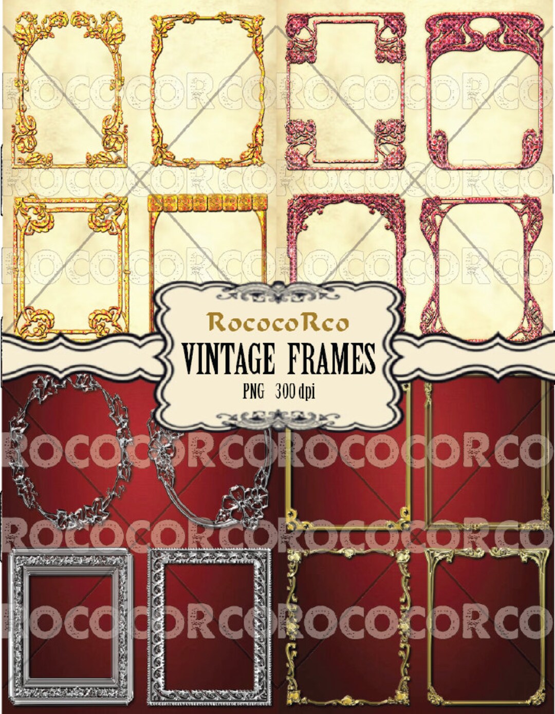 Vintage_frame__digital Border, Antique Ornate, Baroque, Rococo Style ...