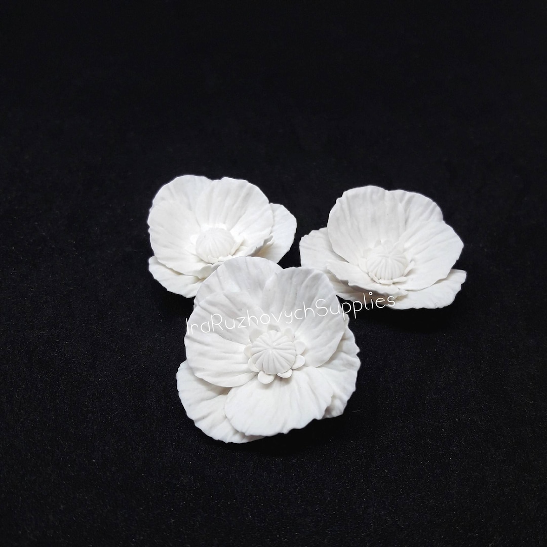 3 Pcs. or More White Poppies, Polymer Clay Flower Bead - Etsy