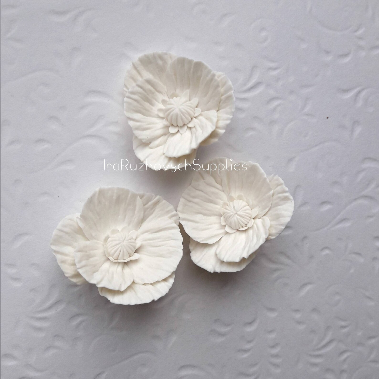 3 Pcs. or More White Poppies Polymer Clay Flower Bead - Etsy