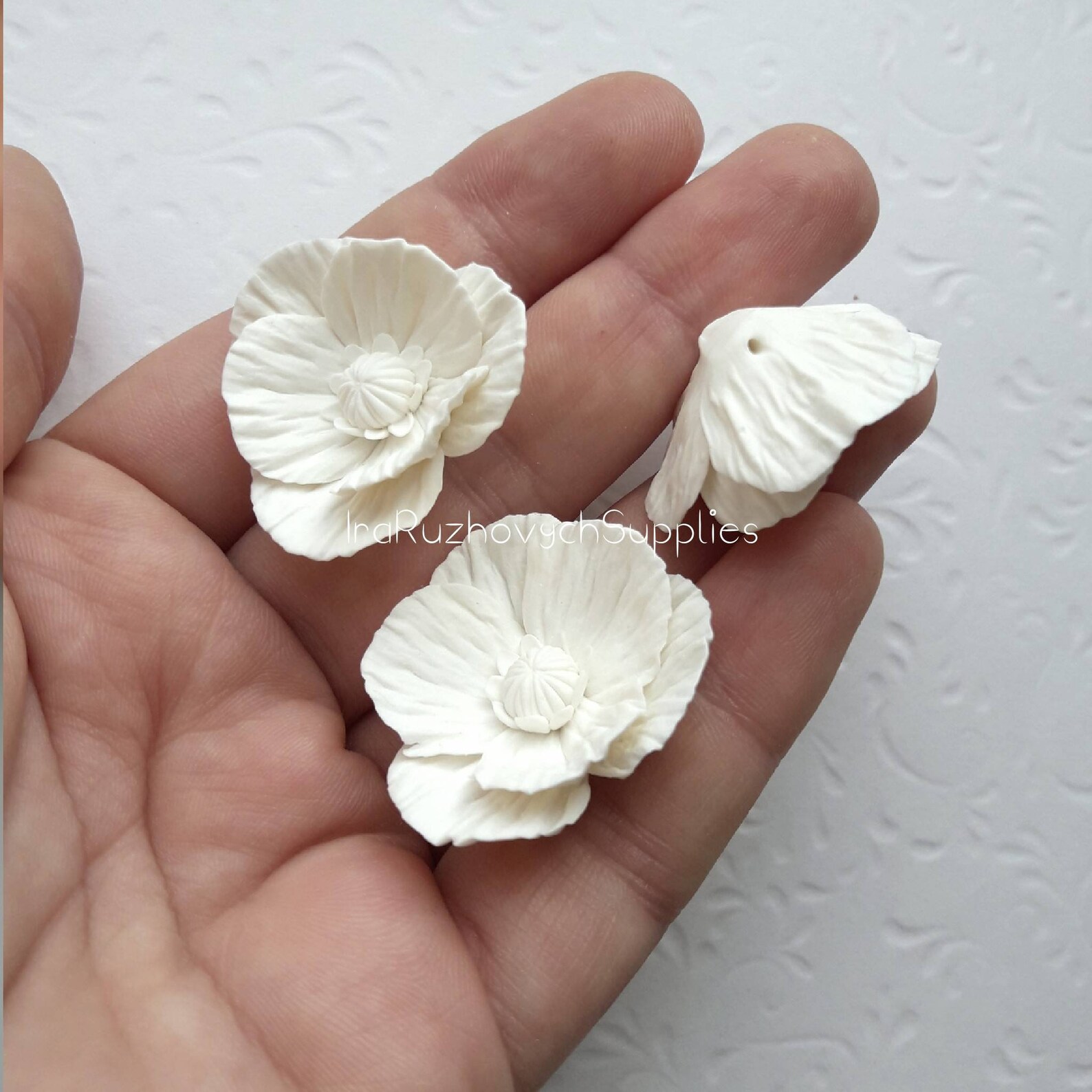 3 Pcs. or More White Poppies Polymer Clay Flower Bead - Etsy