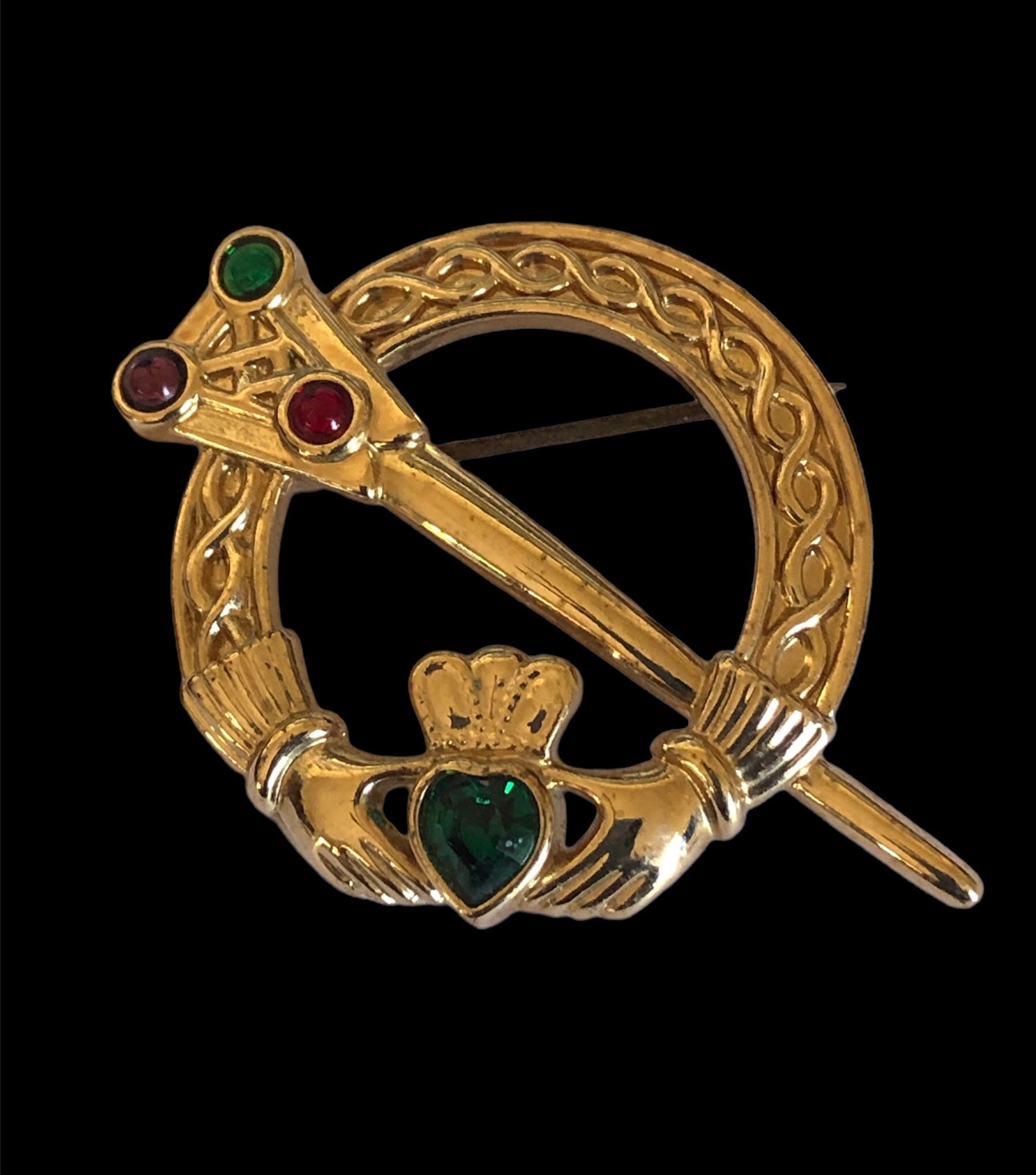 Vintage Soloor Penannular Brooch Jewel Tone Cabochons and Green ...
