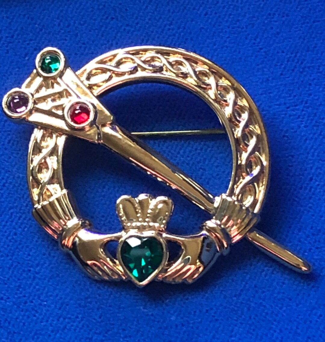 Vintage Soloor Penannular Brooch Jewel Tone Cabochons and Green ...