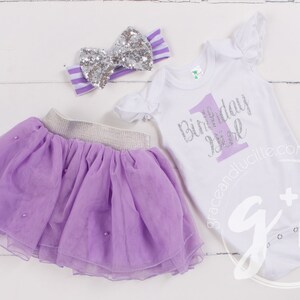 First Birthday Outfit Girl, Purple and Silver Outfit, Tutu, Flutter ...