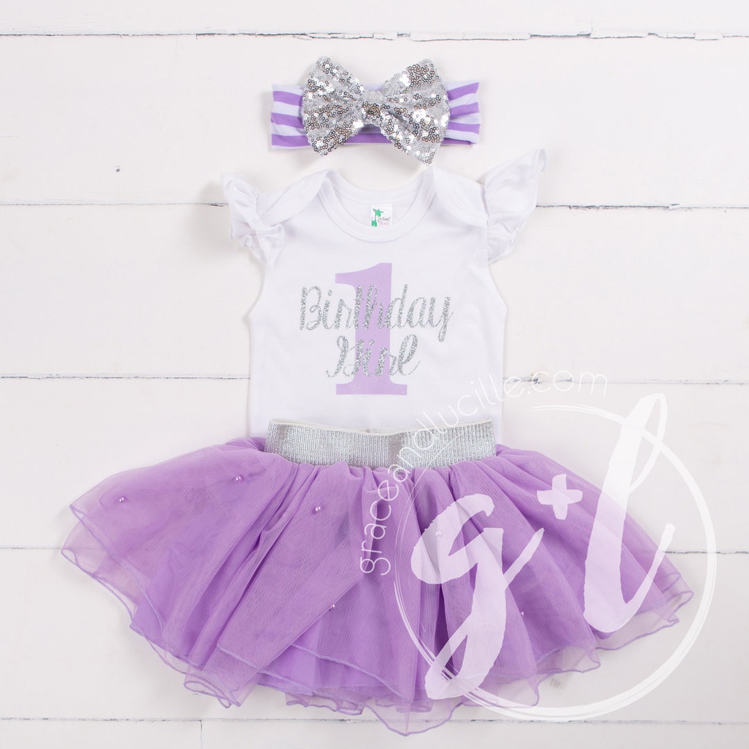 First Birthday Outfit Girl, Purple and Silver Outfit, Tutu, Flutter ...