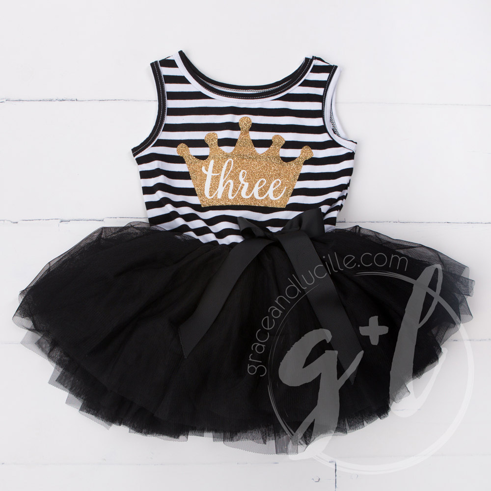 Third Birthday Outfit Three Dress or Black and White With Gold - Etsy