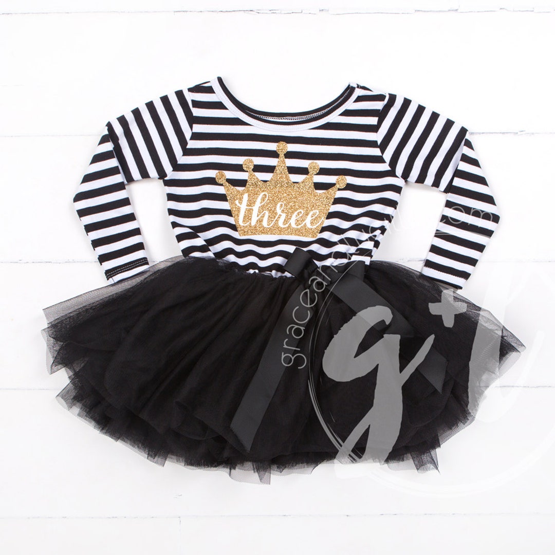 Third Birthday Outfit Three Dress or Black and White With Long Sleeves ...