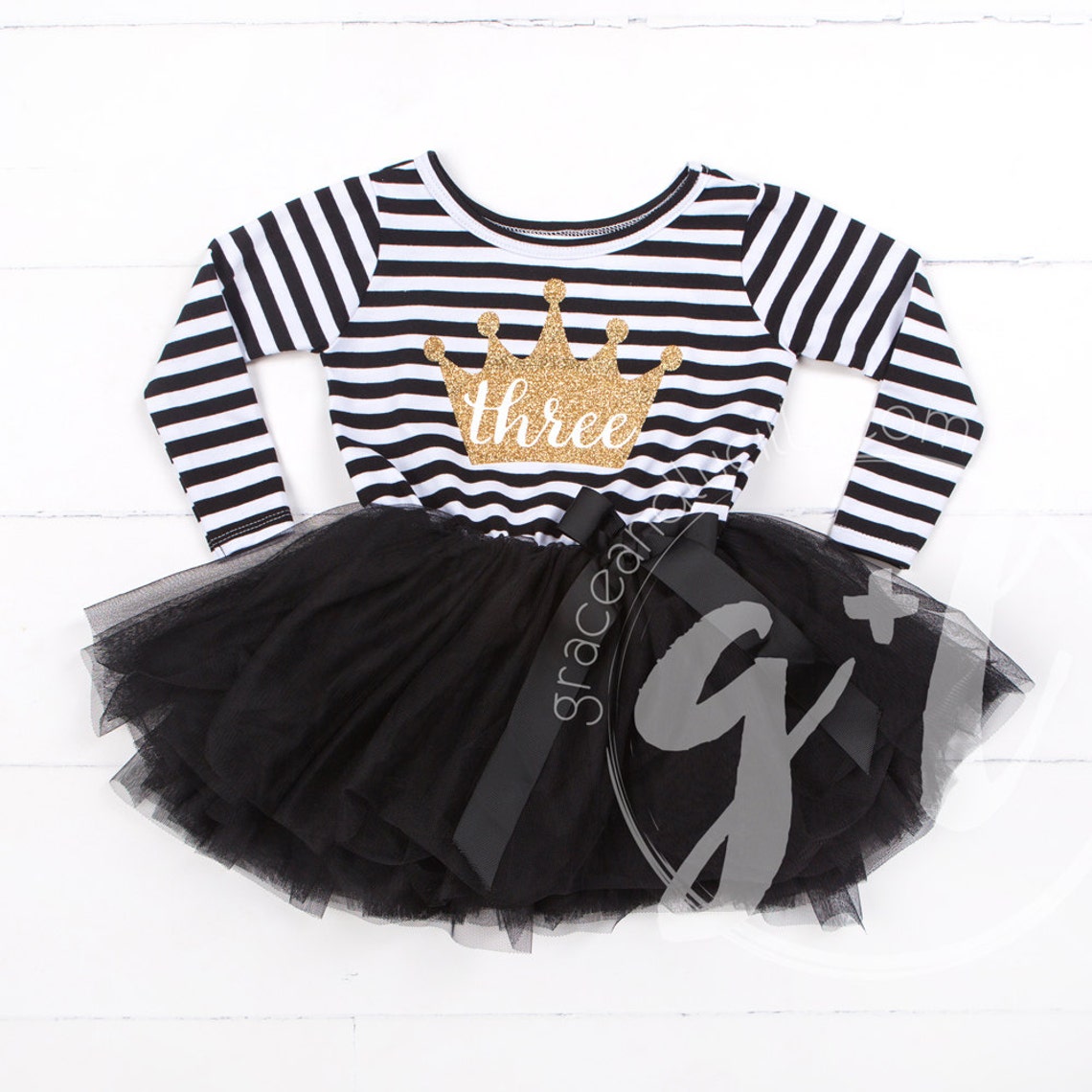 Third Birthday Outfit Three Dress or Black and White With Long - Etsy