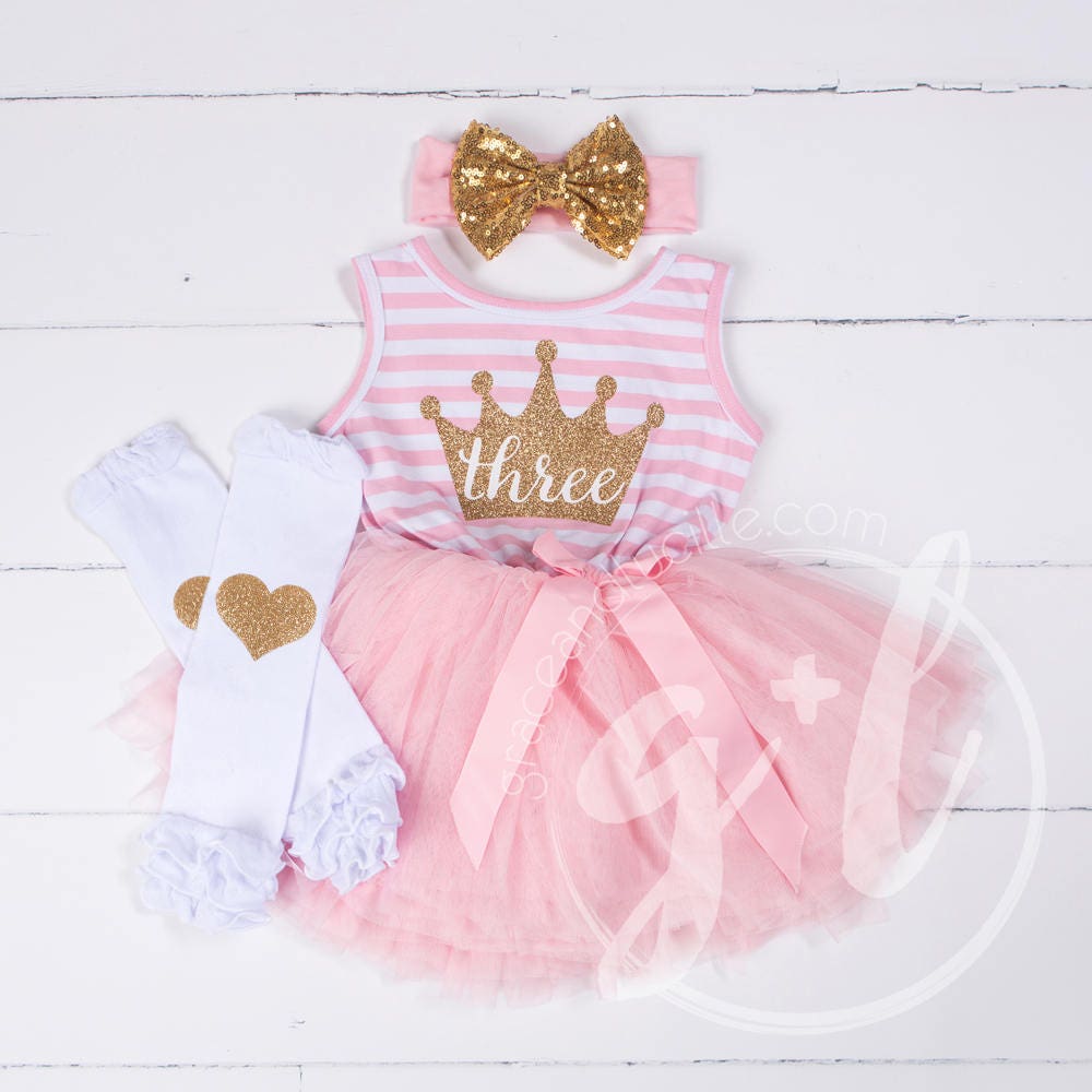 Third birthday outfit Third Birthday Dress Pink and Gold | Etsy